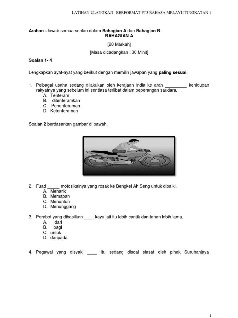 Latihan Ulang Kaji Berformat PT3 Kertas 1 Bahagian A Dan B | PDF