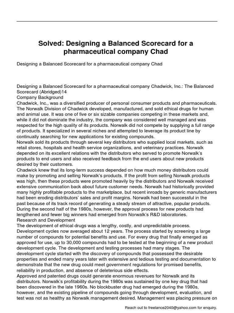 Designing A Balanced Scorecard For A Pharmaceutical Company Chad | PDF ...