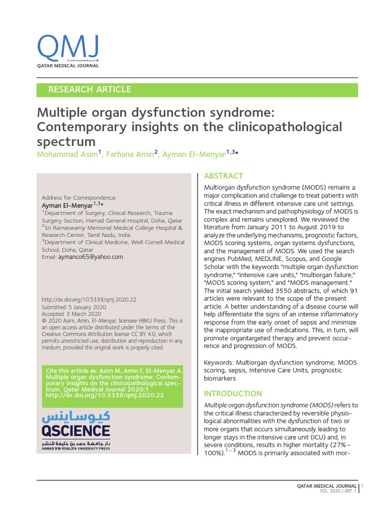 Multiple Organ Dysfunction Syndrome: Contemporary Insights On The ...
