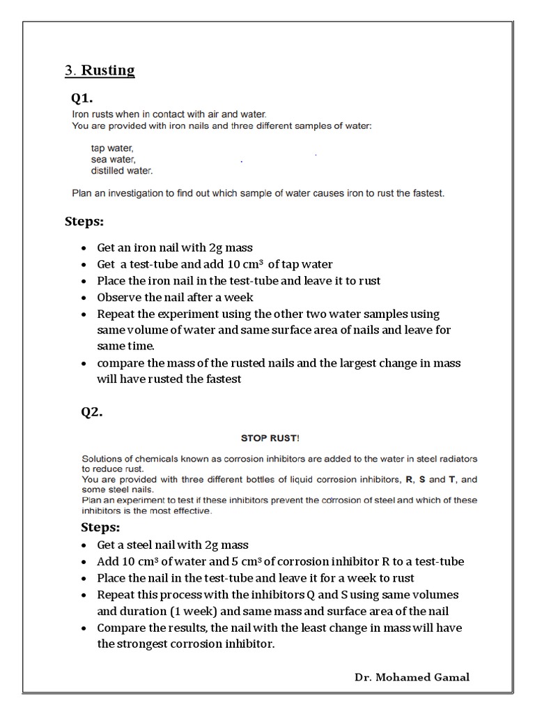 Planning An Experiment - IGCSE Chemistry Notes | PDF | Hydrochloric ...
