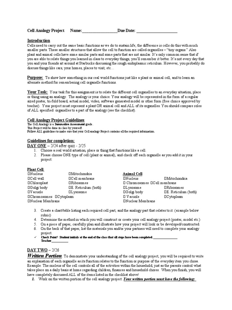 Cell Analogy Project Guidelines | PDF | Cytoplasm | Cell Nucleus