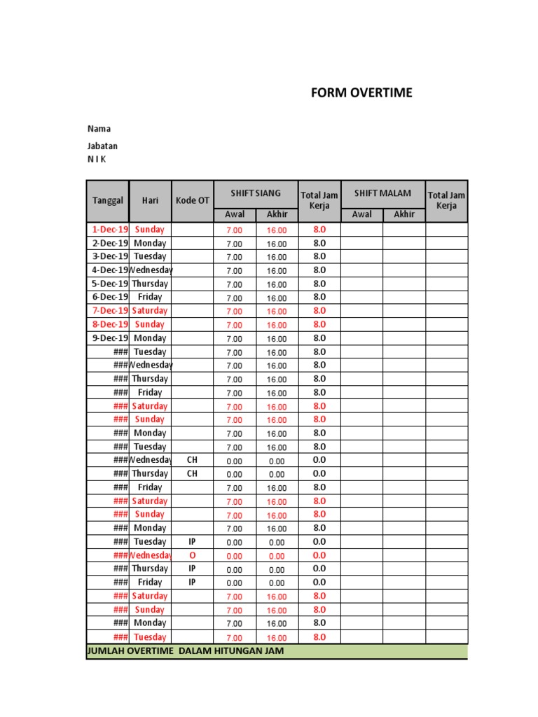 Contoh Verifikasi Kehadiran Dan Perhitungan Overtime | PDF