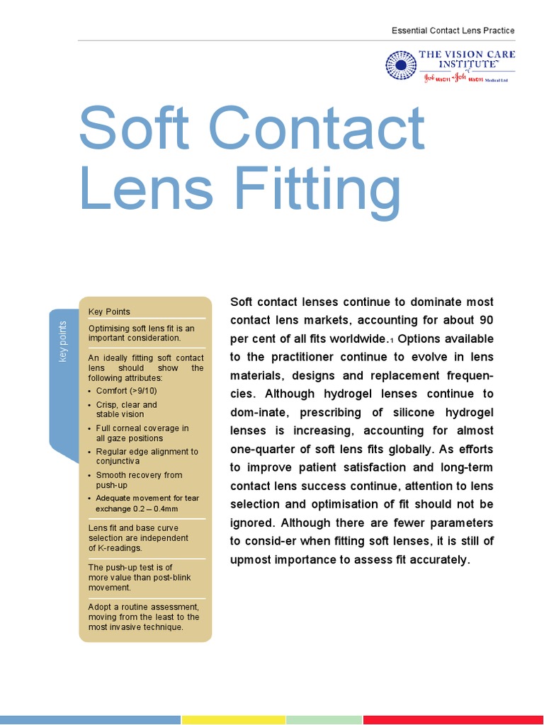 Soft Contact Lens Fitting: - Adequate Movement For Tear Exchange 0.2 ...