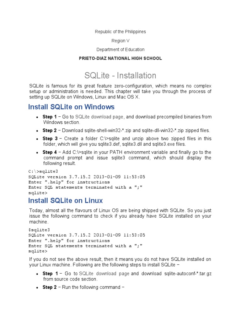 Sqlite - Installation: Install Sqlite On Windows | PDF | Zip (File Format) | Operating System ...