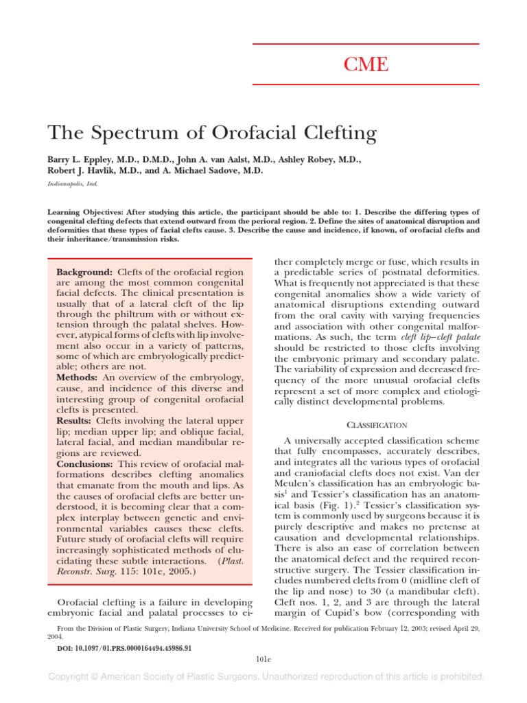 The Spectrum of Orofacial Clefting | PDF | Genetic Disorder | Human Nose