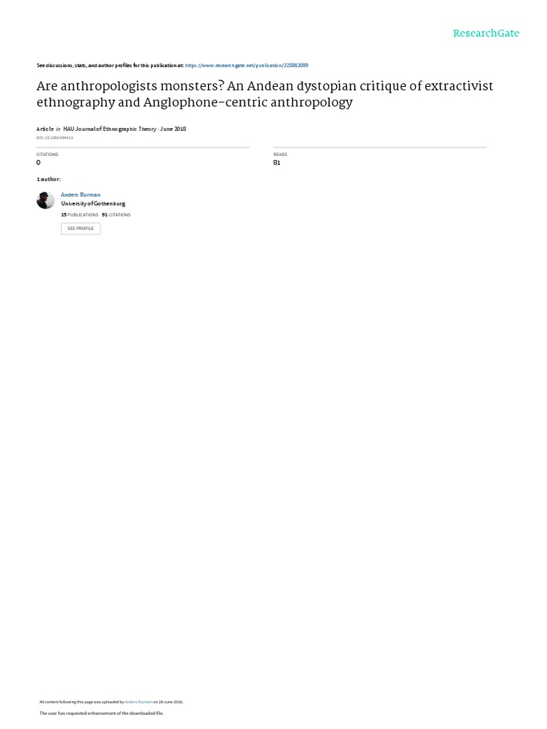 3 Burman Are Anthropologists Monsters | PDF | Anthropology | Ethnography