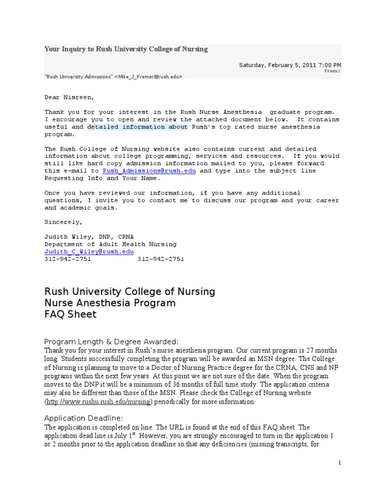 Rush University Nurse Anesthesia Program Guide | PDF | Graduate Record ...