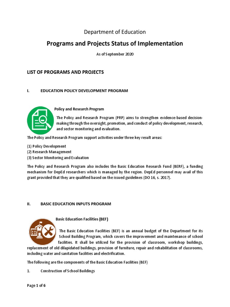 List of Programs and Projects As of September 2020 10012020 | PDF ...