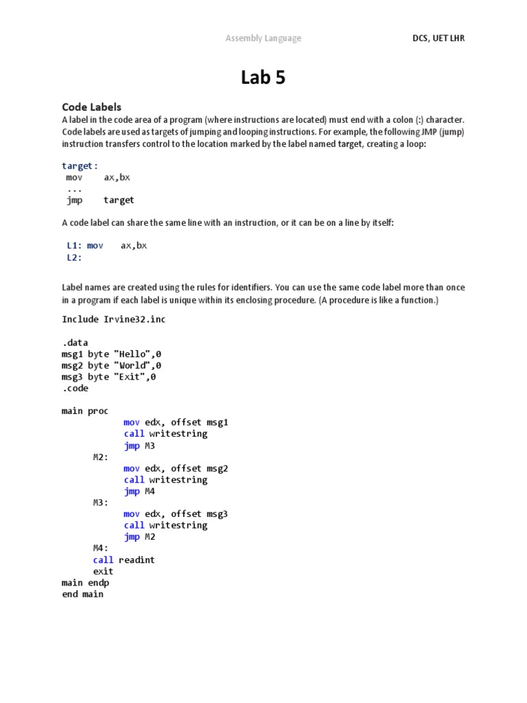 Lab 5 - Conditional Statements and Loops | PDF | Assembly Language ...