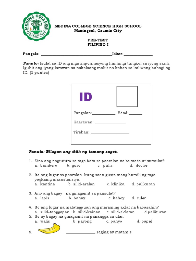 Final Pre-Test - Filipino 1 | PDF