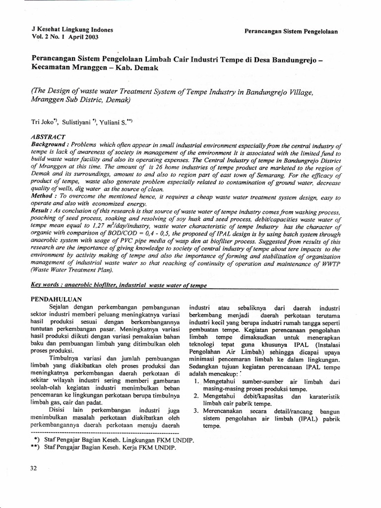 Pengolahan Limbah Cair Industri Tempe | PDF