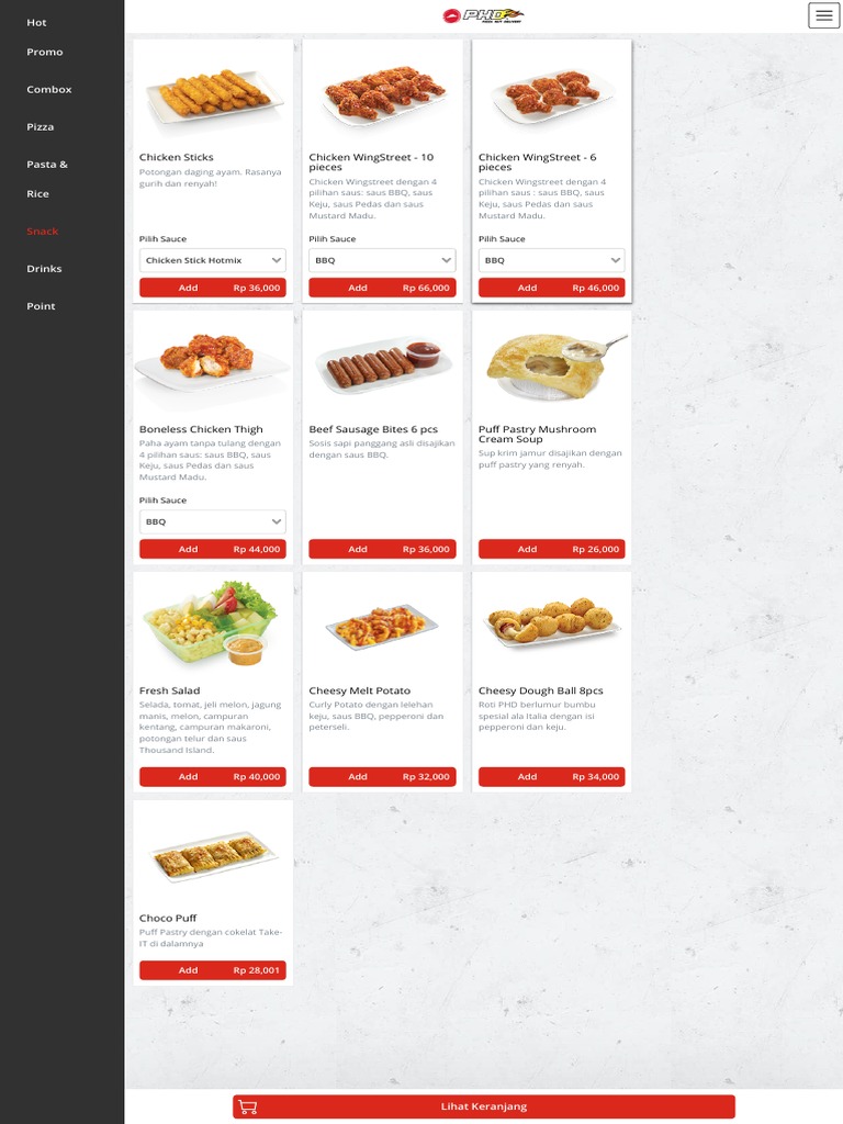 Menu Terbaru PHD: Snack dan Harga | PDF