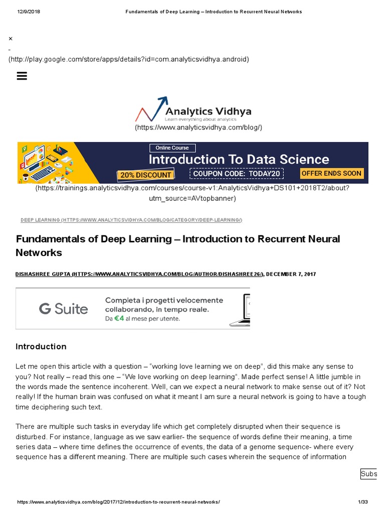 IMP - Fundamentals of Deep Learning - Introduction To Recurrent Neural Networks | Download Free ...