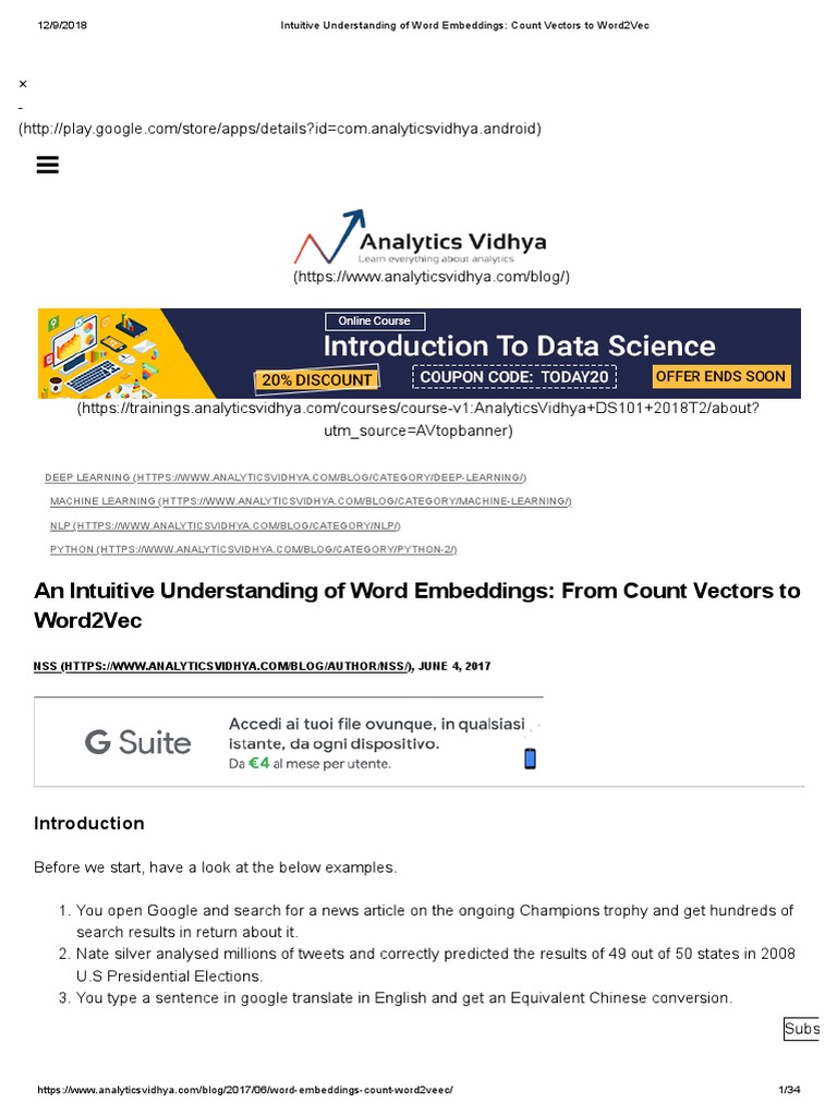Intuitive Understanding of Word Embeddings - Count Vectors To Word2Vec ...