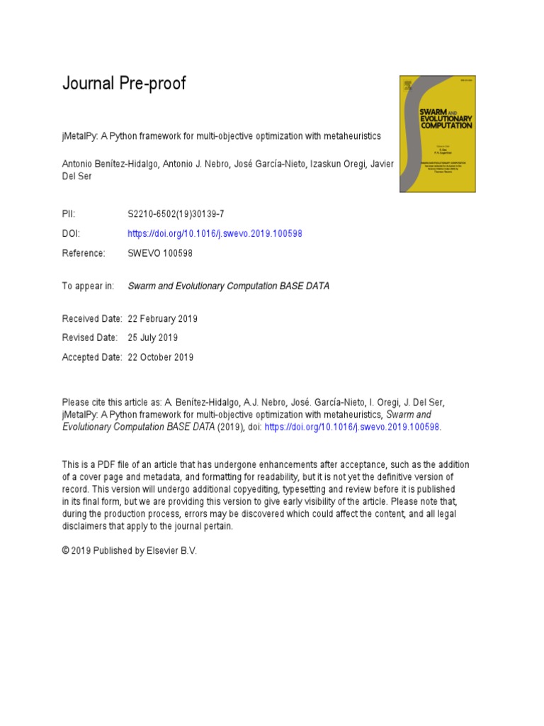 Journal Pre-Proof: Swarm and Evolutionary Computation BASE DATA | PDF | Mathematical ...