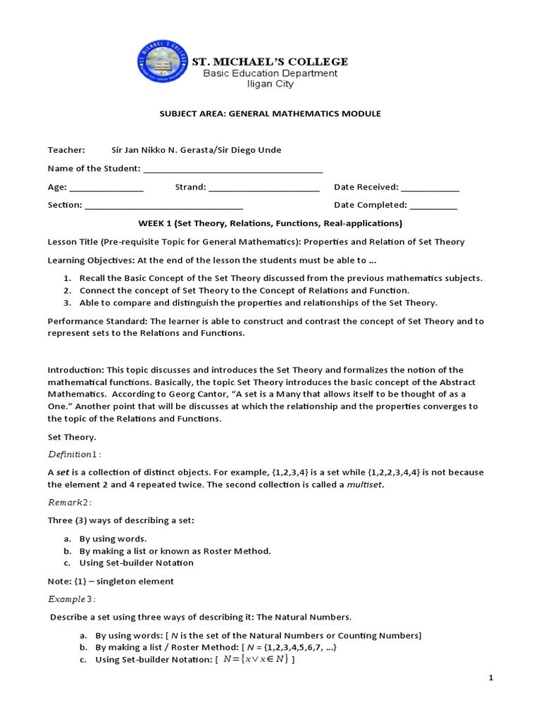 St. Michael'S College: Subject Area: General Mathematics Module | PDF ...