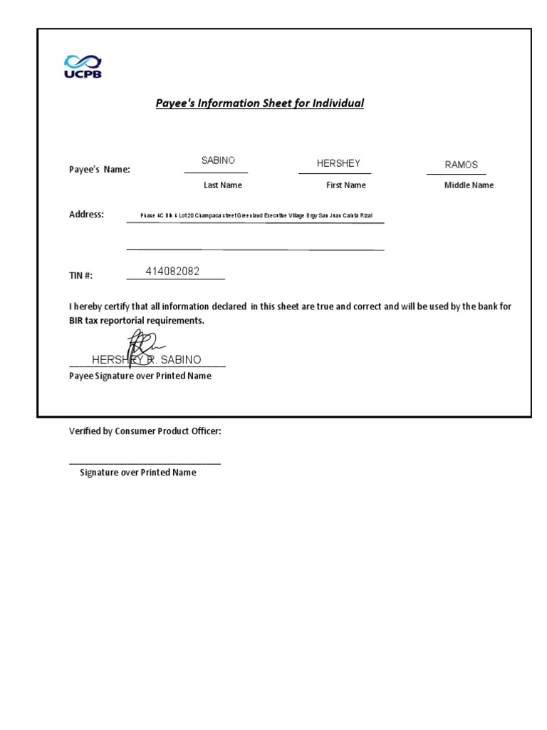 Payee Information Sheet Template | PDF