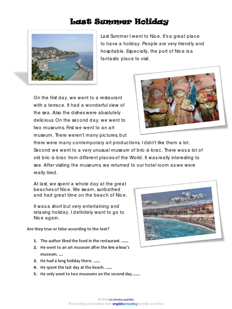 Esl Reading-Past Simple Freebie | PDF