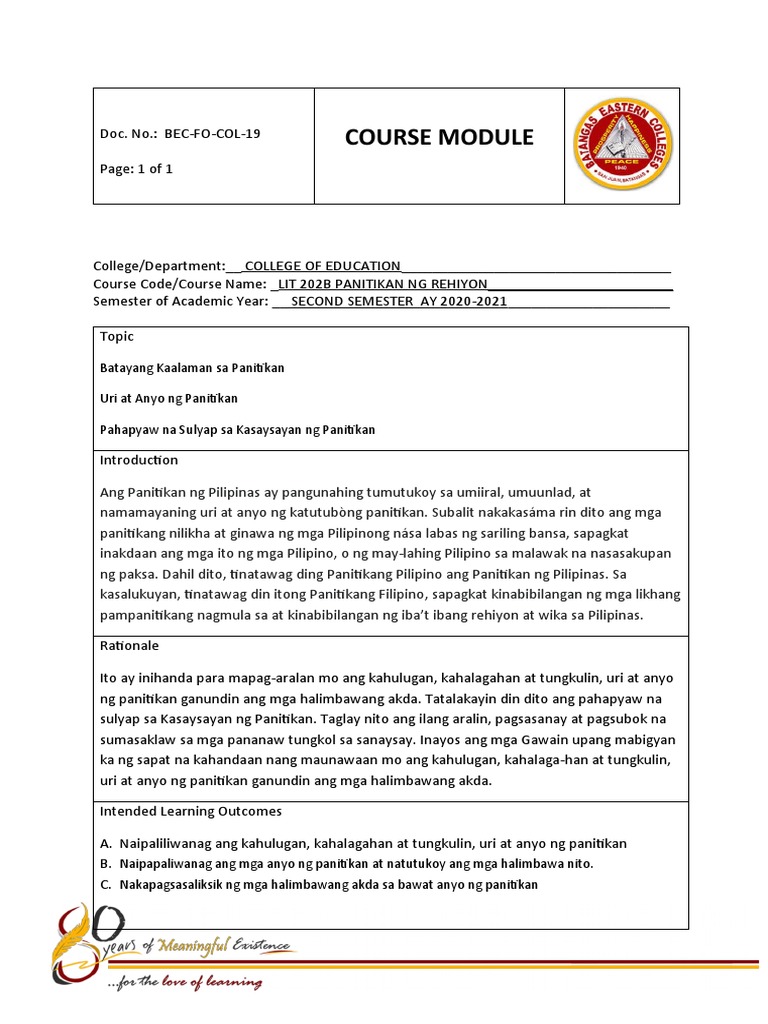 Panitikan NG Rehiyon-MODULE | PDF