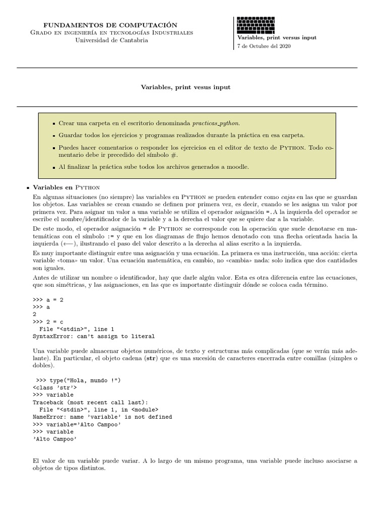 Variables Print Input | PDF | Python (lenguaje de programación ...
