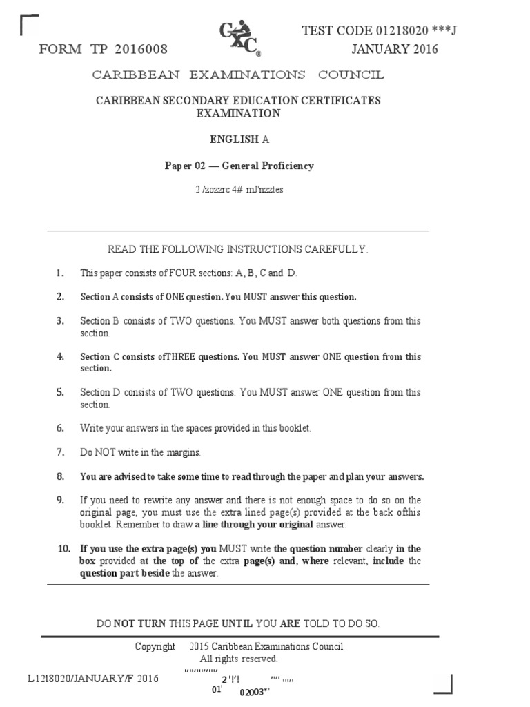 CXC Csec English A 2016 January | PDF | Question | Consumerism