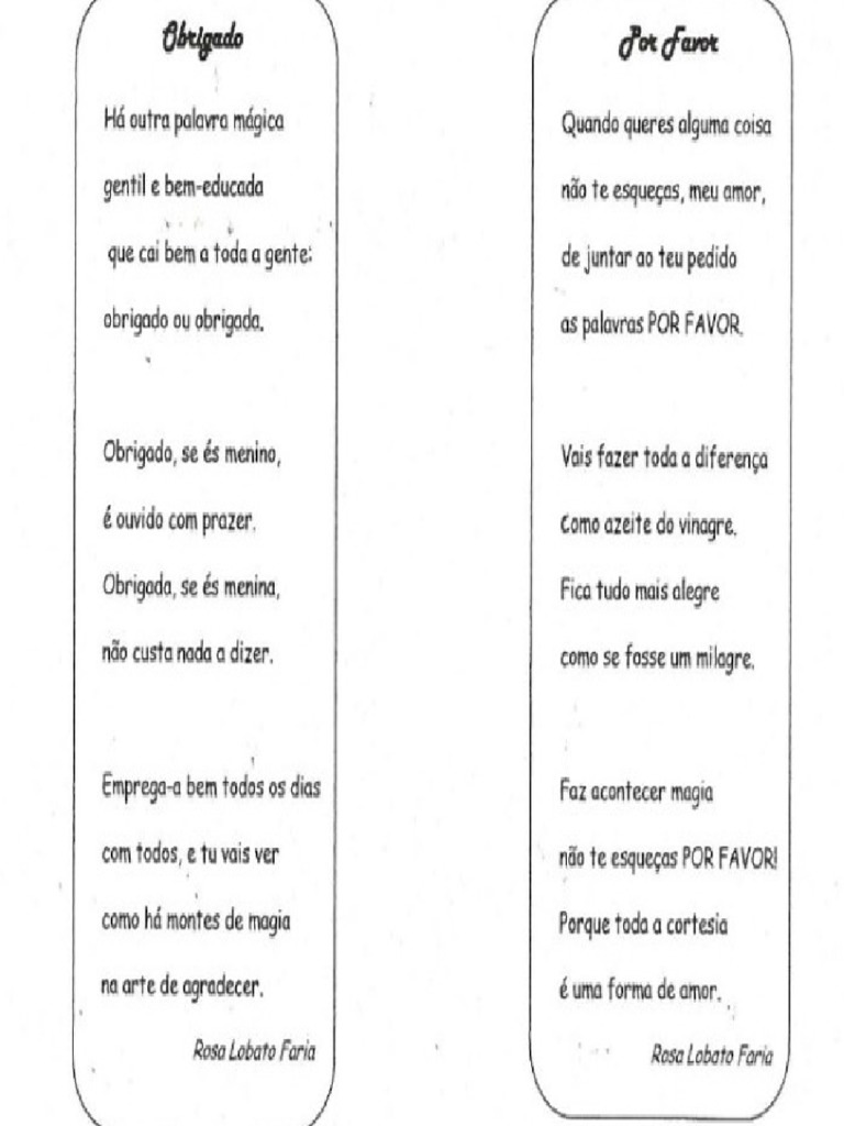 Obrigada (O) e Por Favor - Poemas Rosa Lobato Faria | PDF