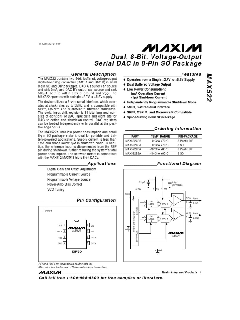 Dual, 8-Bit, Voltage-Output Serial DAC in 8-Pin SO Package | PDF | Amplifier | Digital To Analog ...