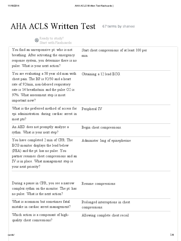 AHA ACLS Written Test: Ready To Study? Start With Flashcards | PDF