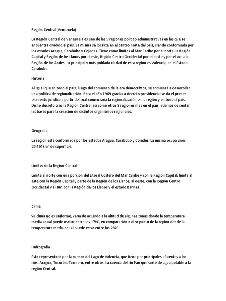 Características de la Región Central de Venezuela | PDF | Geografía ...