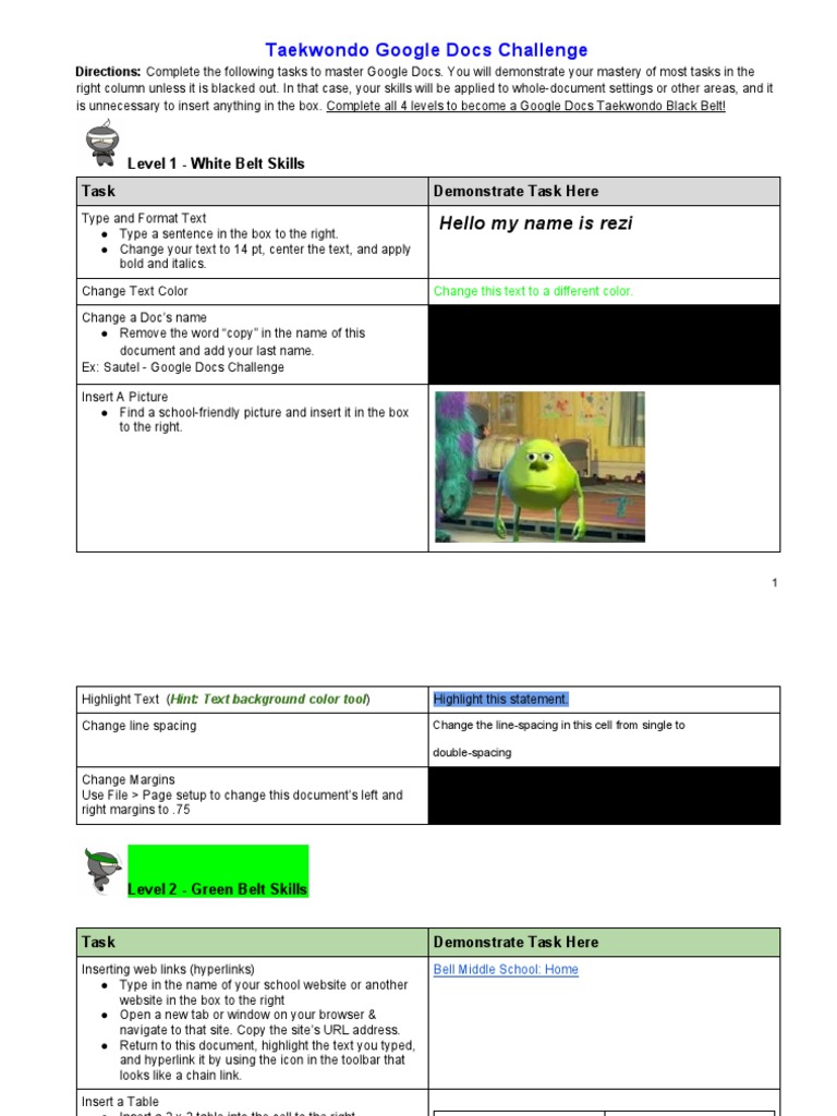 Taekwondo Google Doc Challenge | PDF | Hyperlink | Menu
