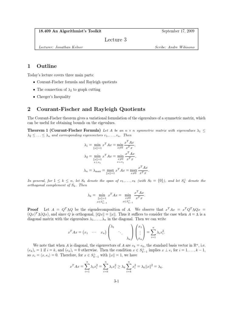 Courant Fischer Rayleigh | PDF | Eigenvalues And Eigenvectors | Vertex ...