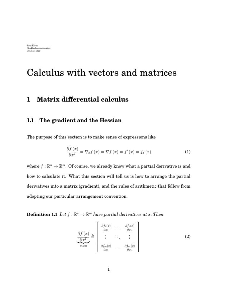 Calculus with vectors and matrices: Matrix differential calculus | PDF | Gradient | Derivative