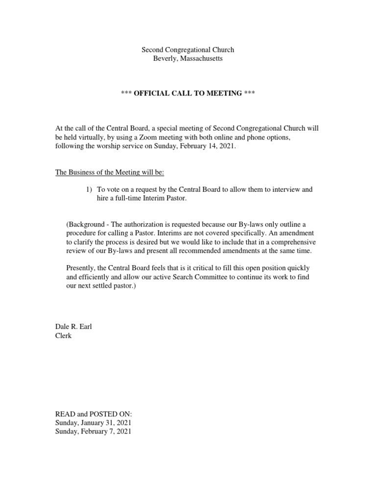 021421-Call To Special Congregational Meeting | PDF