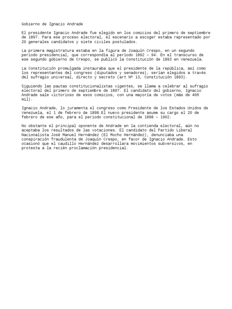 Presidencia Ignacio Andrade | PDF | Política | Historia