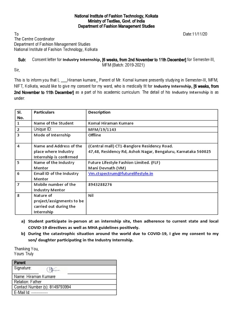 Parent Consent Form-Internship | PDF