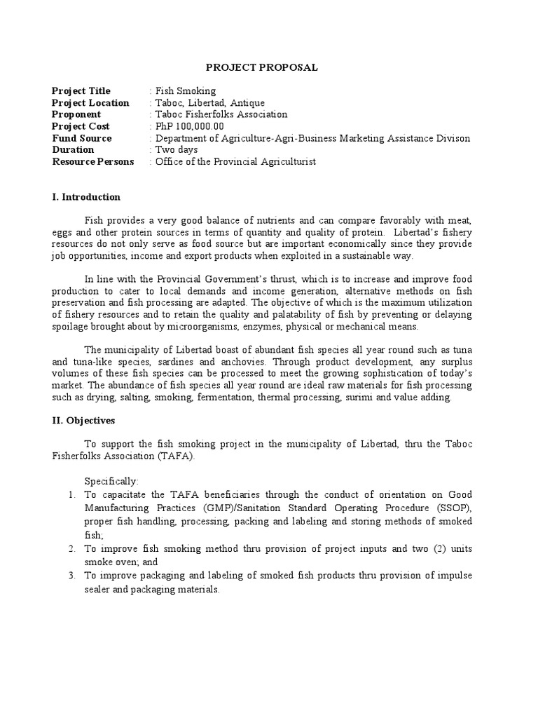 Fish Smoking Project Proposal in Libertad | PDF | Smoking (Cooking) | Foods