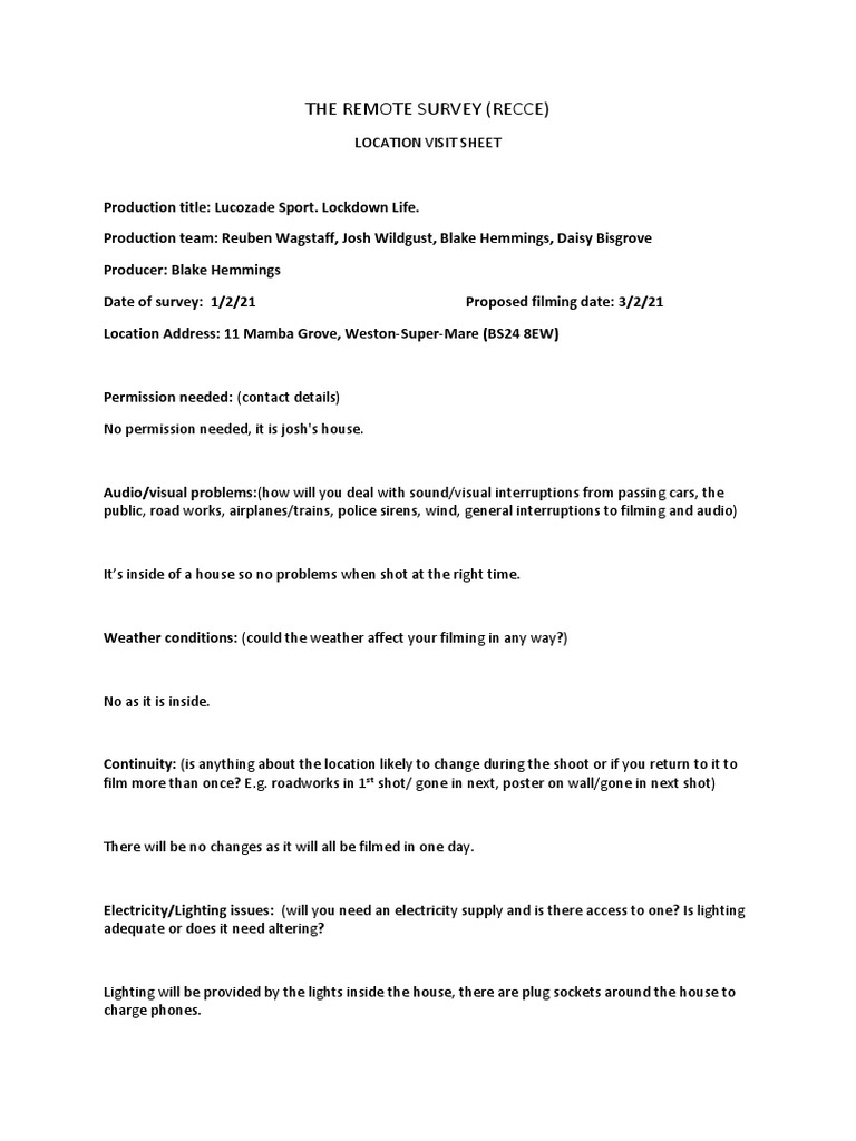 Recce Location Template 2 | PDF