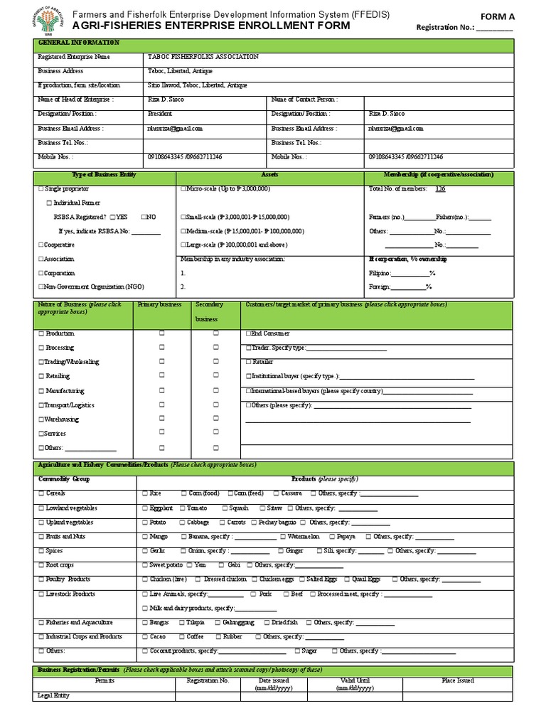 Agri-Fisheries Enterprise Enrollment Form: (Ffedis) | PDF | Vegetables ...