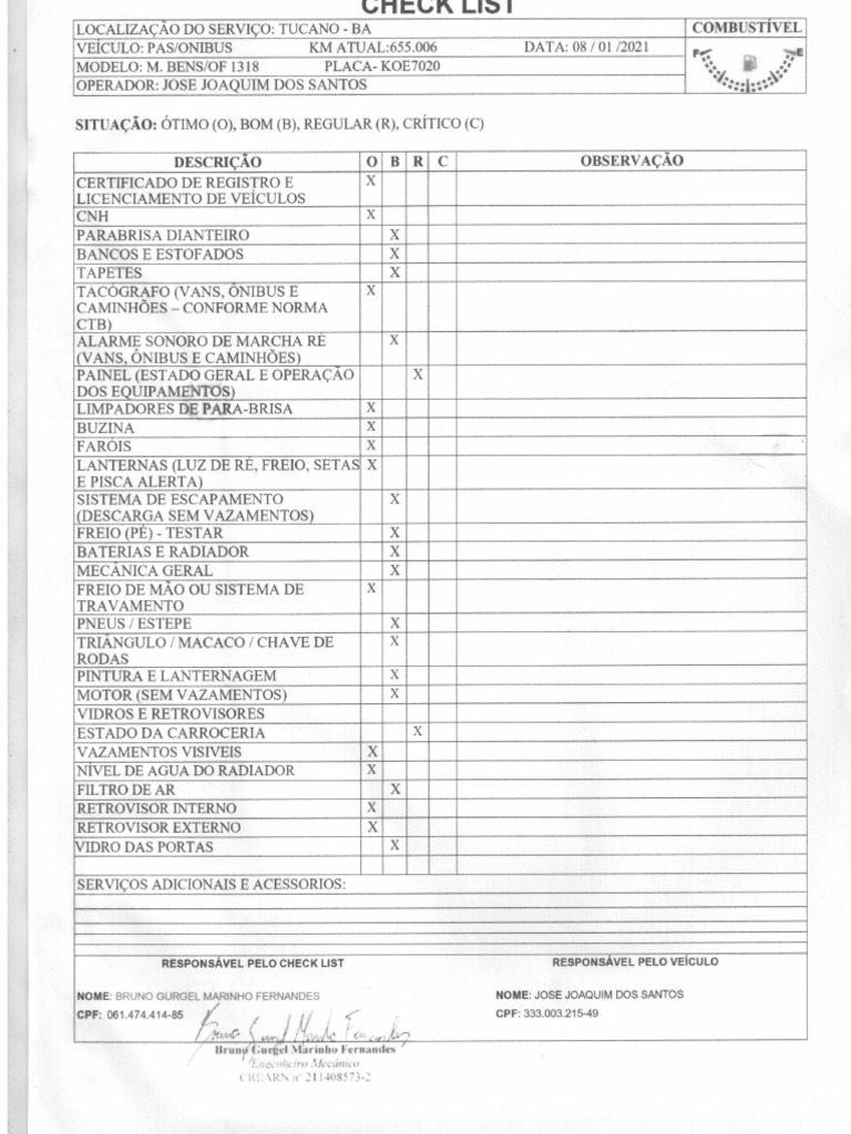 Check List de - Onibus | PDF