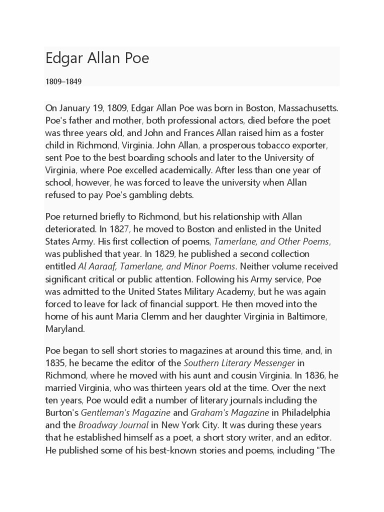 Aleah Richards - Edgar Allan Poe Backgound | PDF | Edgar Allan Poe | Poetry