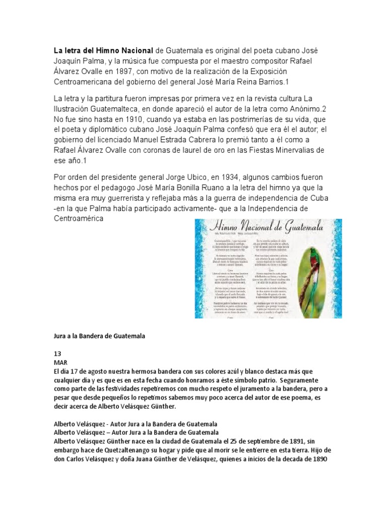 Himno Nacional de Guatemala: Historia y Letra | PDF | Centroamérica ...