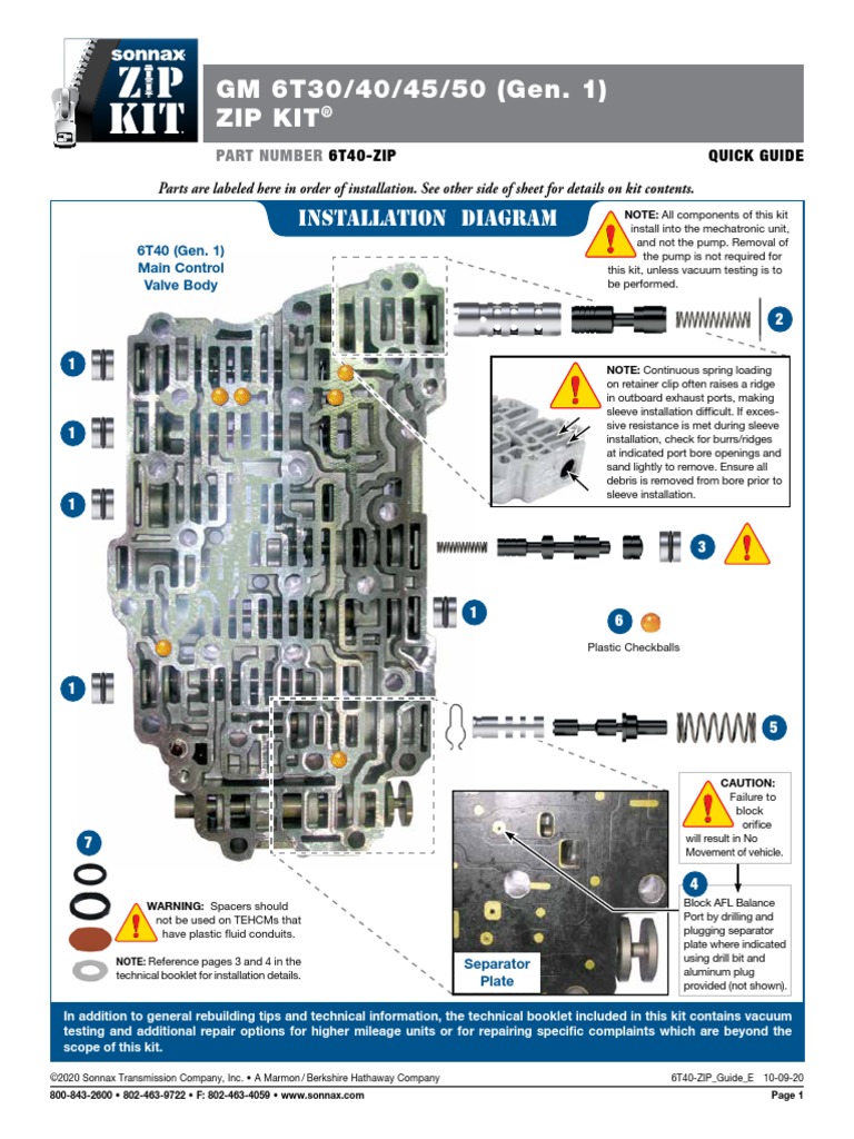 GM 6T30/40/45/50 (Gen. 1) Zip Kit: Installation Diagram | PDF | Valve ...