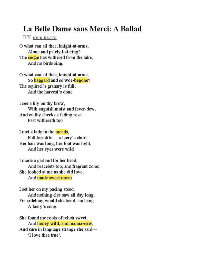 La Belle Dame Sans Merci A Ballad | PDF