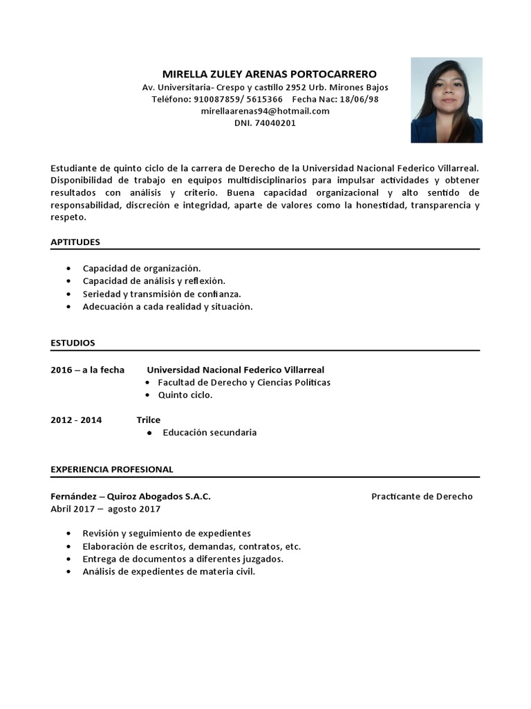 CV - Mirella Arenas Portocarrero | PDF