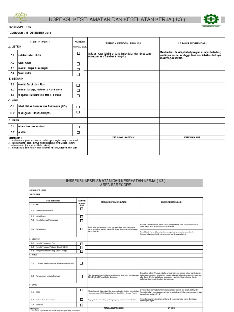Form Inspeksi K3 | PDF