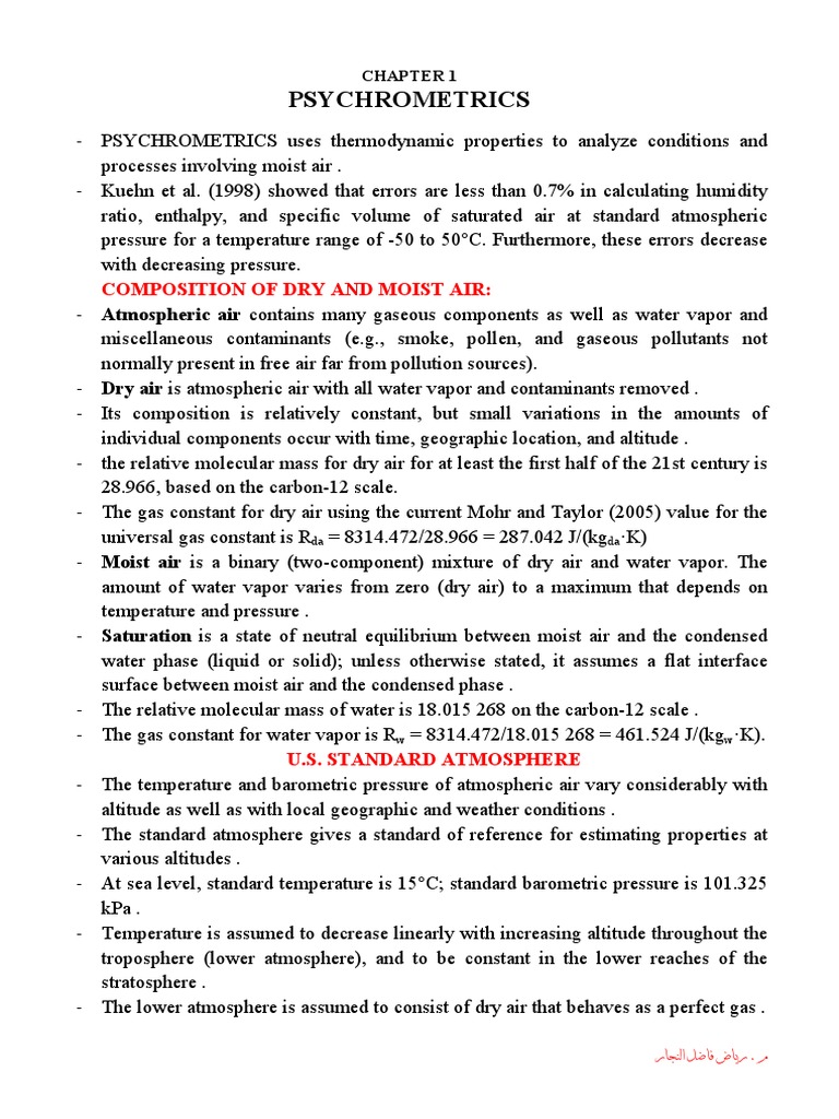 Psychrometrics: Composition of Dry and Moist Air | PDF | Relative ...