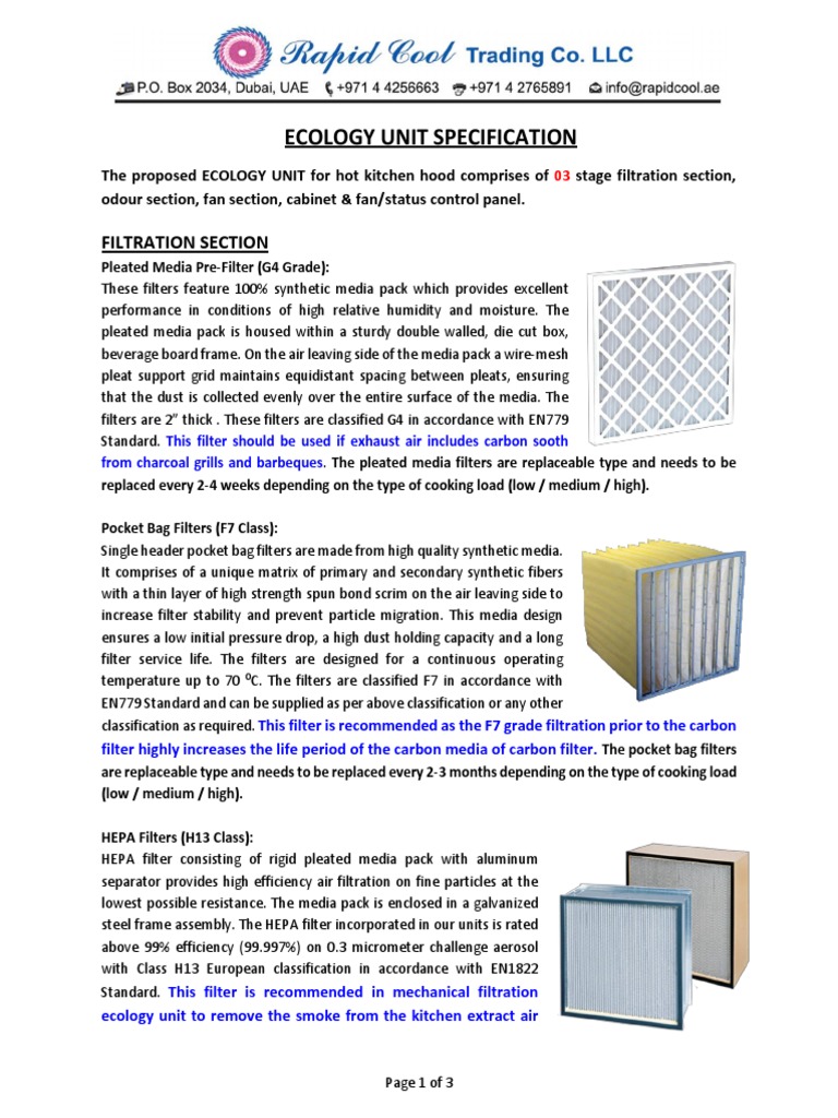 Specification for a Commercial Kitchen Exhaust Filtration and Odor ...