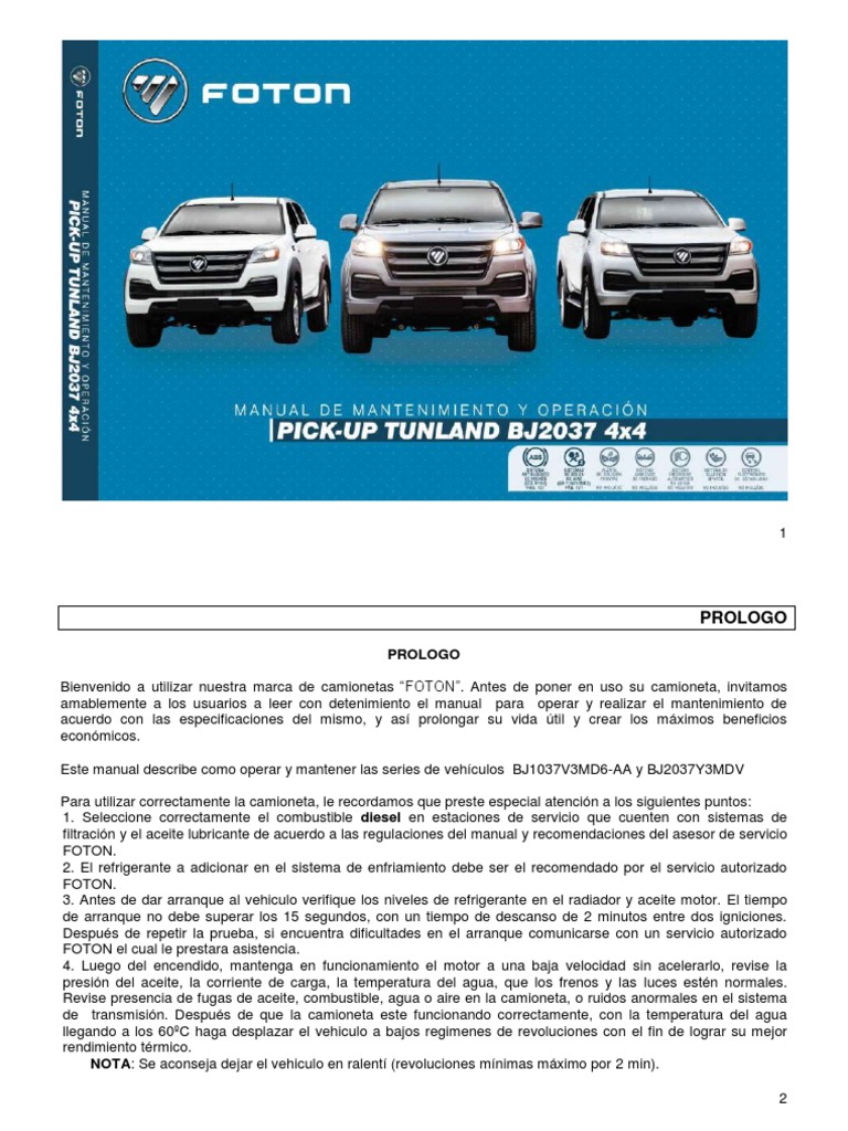 Manual de Uso y Mantenimiento Foton Tunland | PDF | Memoria USB | Aire ...
