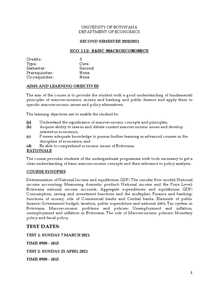 ECO 112 - Course Outline-2020 - 2021 | PDF | Macroeconomics | Public ...