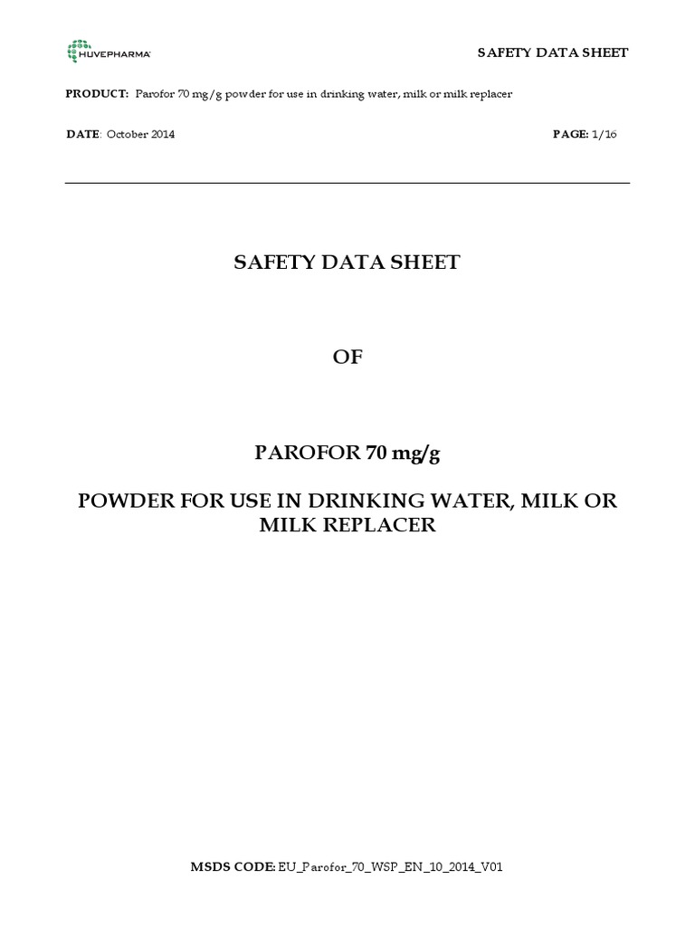 Parofor 70 mg/g Powder Safety Data Sheet | PDF | Dangerous Goods | Safety